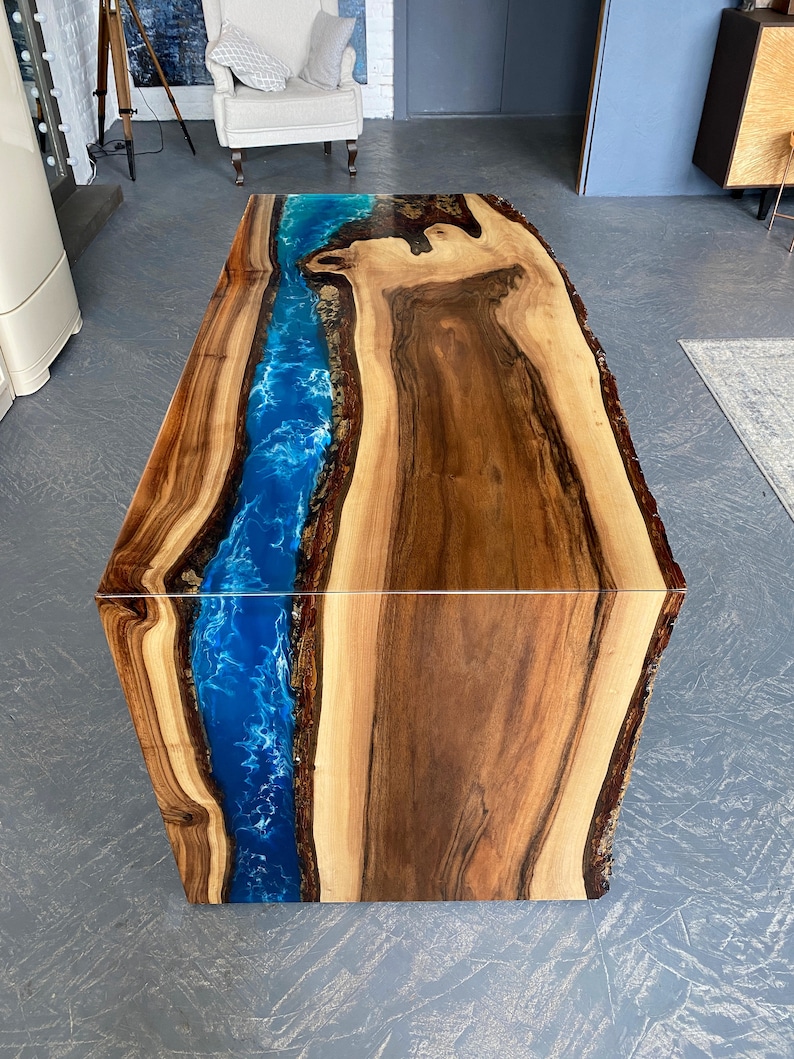 Waterfall Epoxy Resin Dinning Table, Blue River Bar Table, Kitchen ...