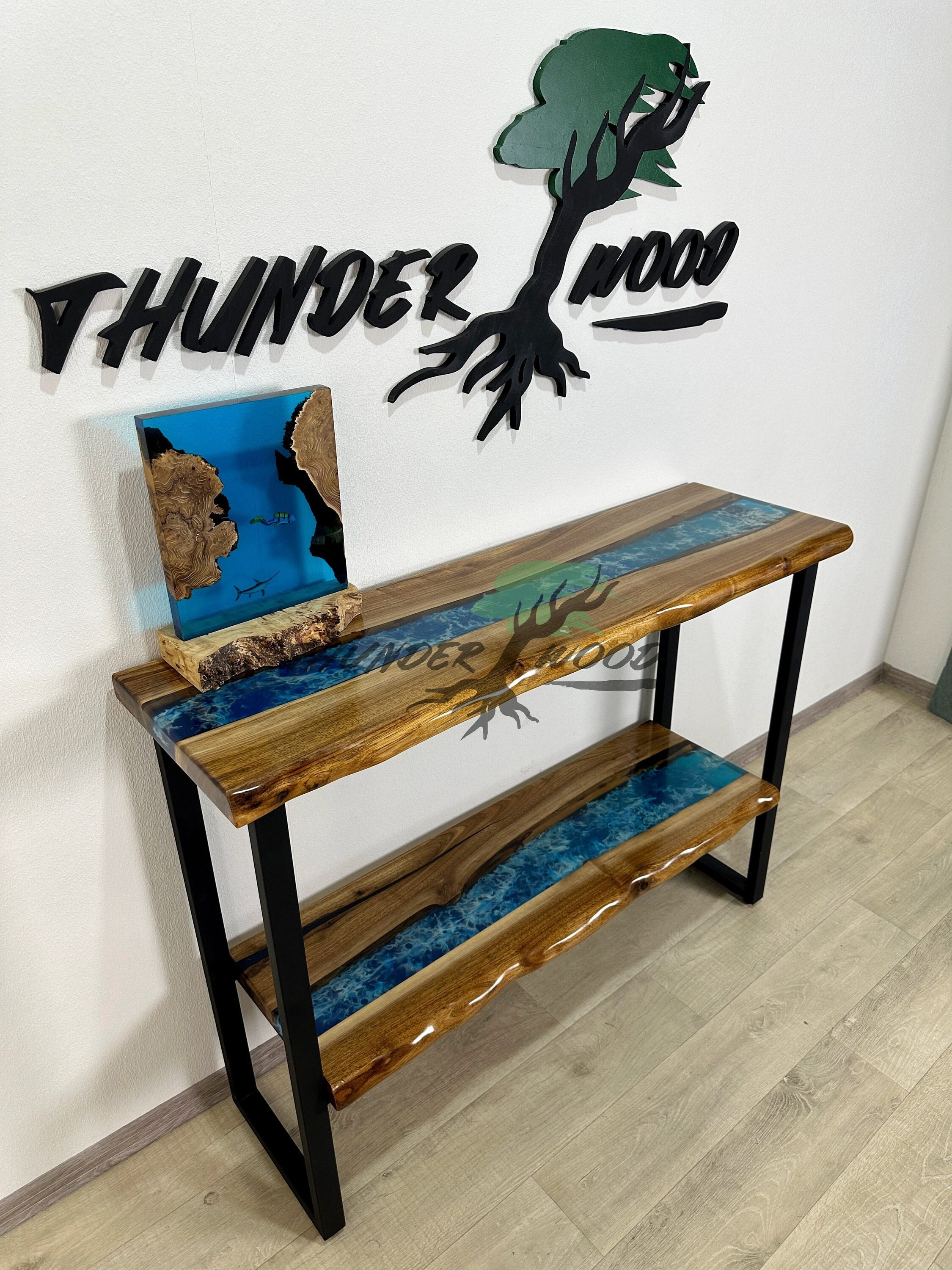 Epoxy Resin Entryway Table With Shelf, Console Table With Shelf, Epoxy ...