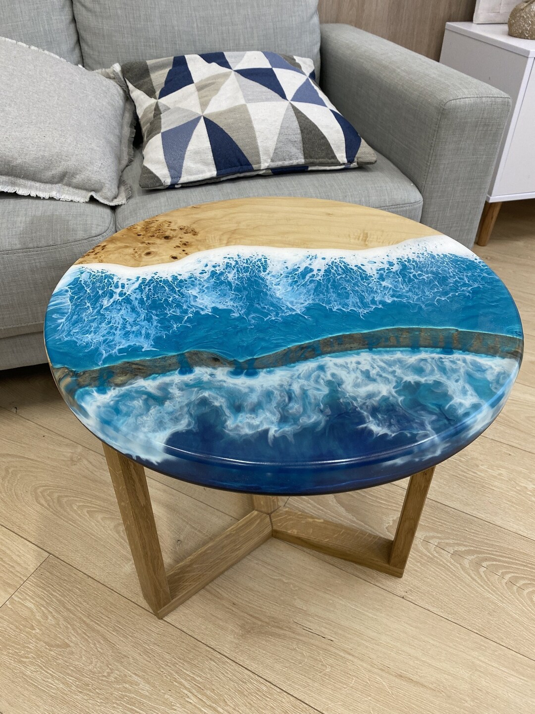 Modern Epoxy Resin End Table With Wooden Legs, Epoxy Resin Round Table ...