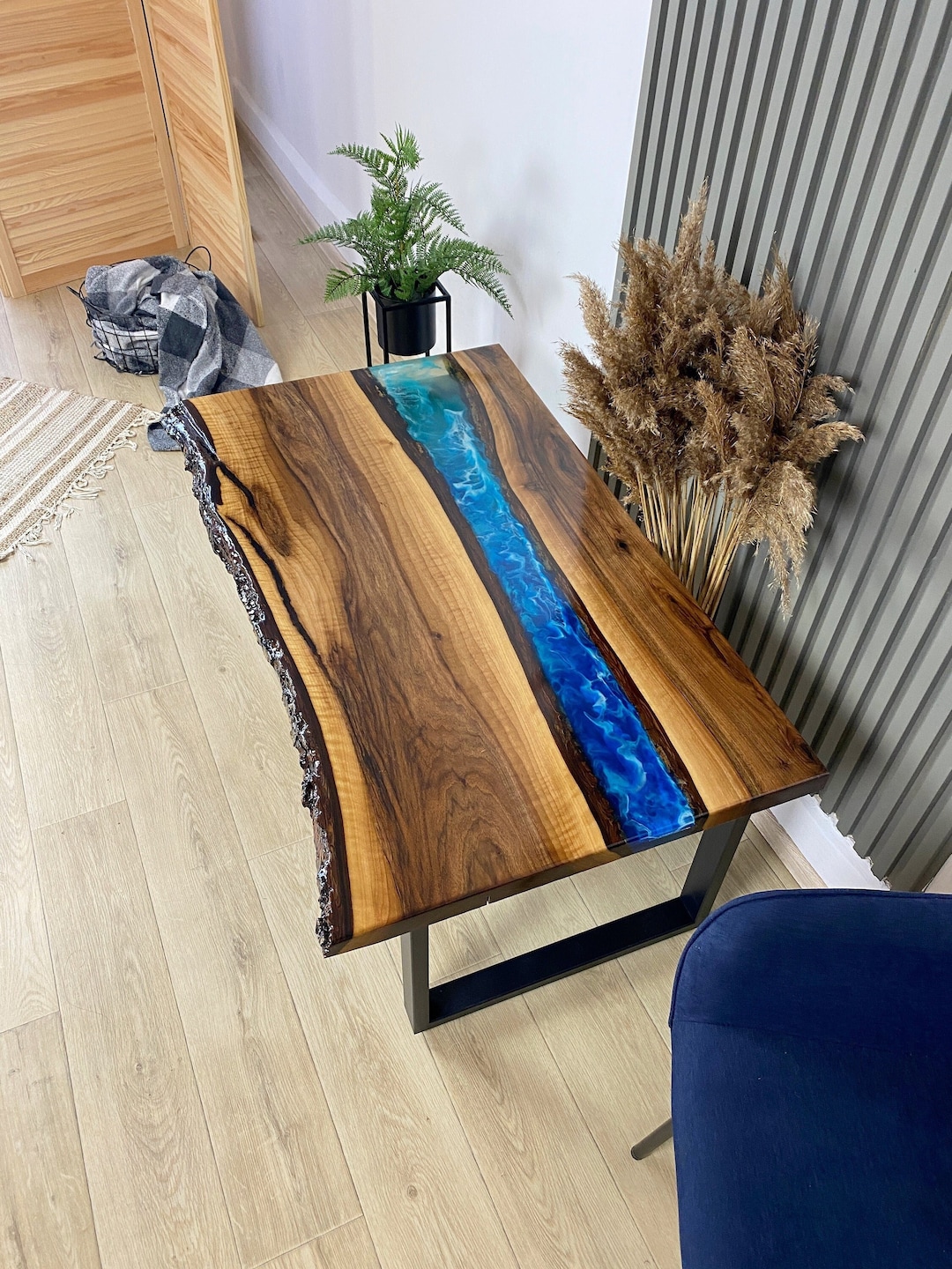 Custom Epoxy Resin Wood River Table, Design Live Edge Dining Table ...