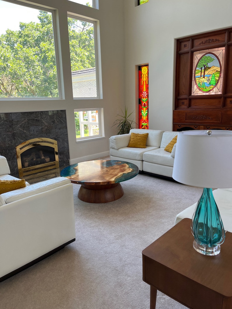 Round Epoxy River Coffee Table, Live Edge Wood Resin Table, Handmade ...