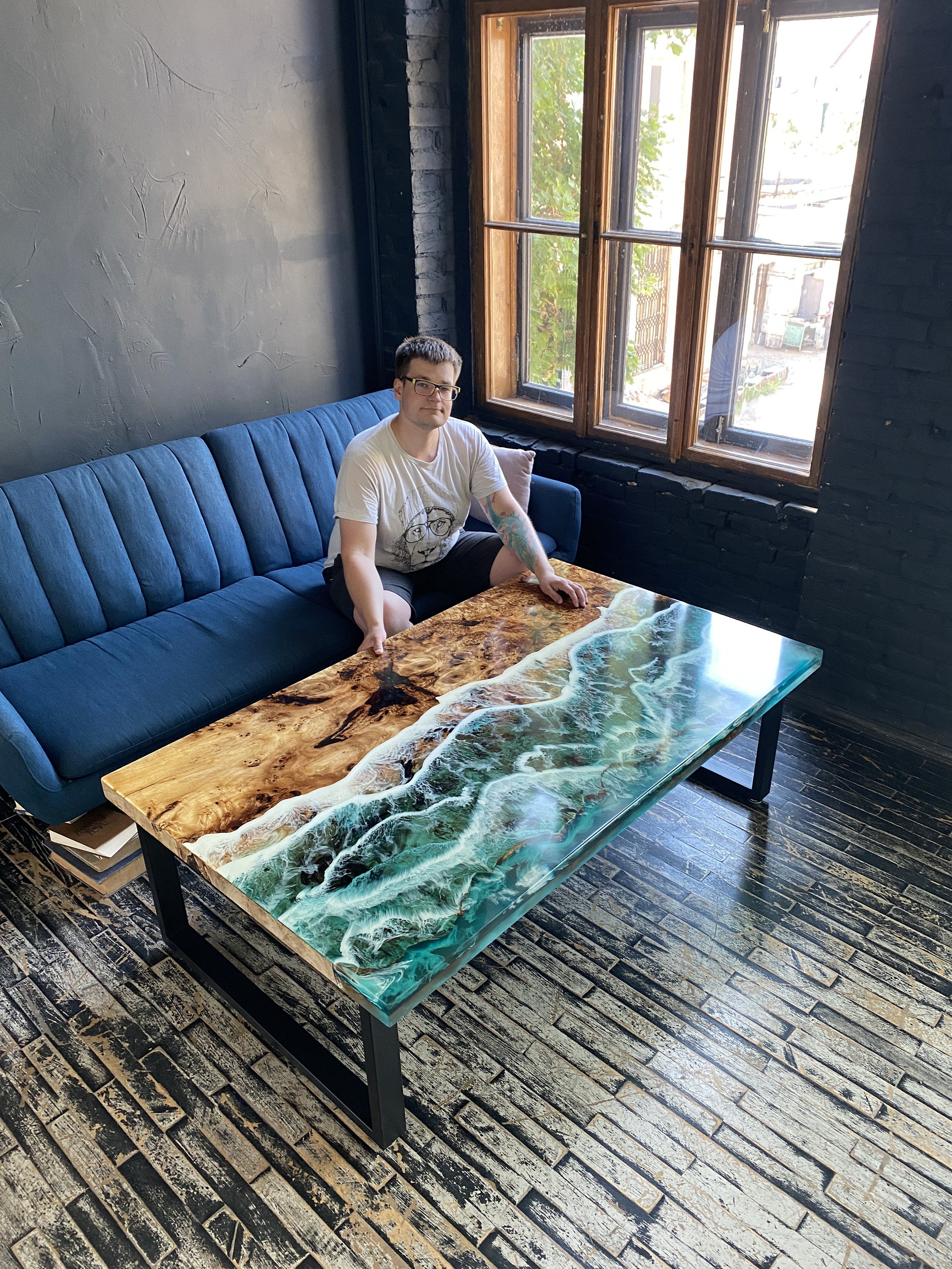 Epoxy River Dining Table, Live Edge Wood Table, Blue Resin River Table ...