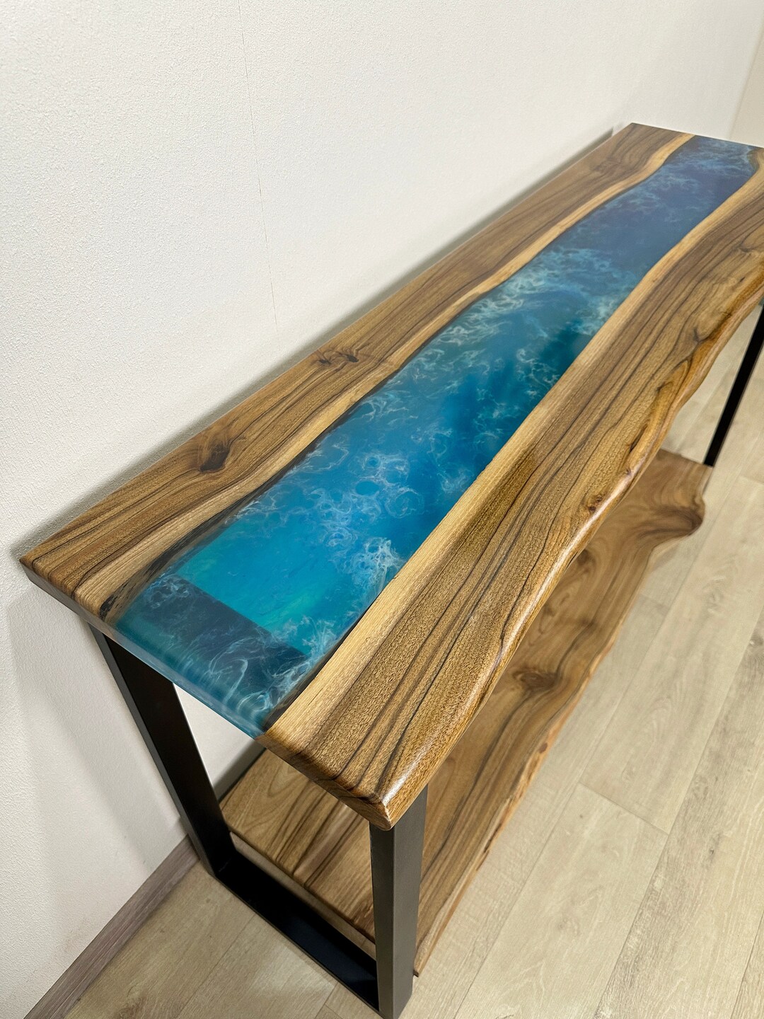 Craft Entryway Console Table With Live Edge, Epoxy Resin River and ...
