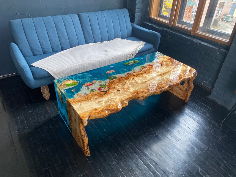 Aquarium Epoxy Table, Ocean Coffee Table With Reef Design, Resin Wood ...