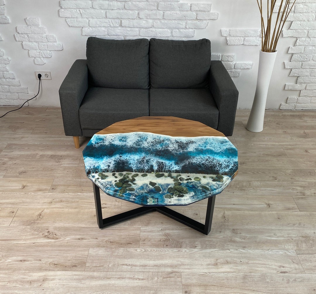 Round Fluorescent Epoxy Resin Ocean Wave Table, Round Coffee Table ...