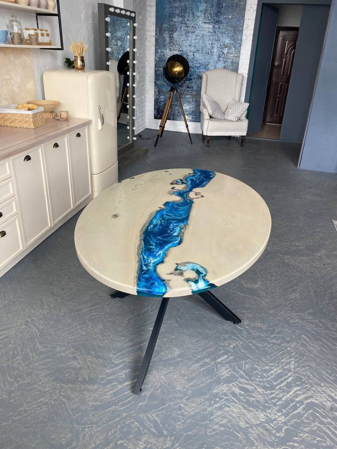 Oval Dining Table With Metal Legs, Wite Epoxy Resin Table, Epoxy River ...