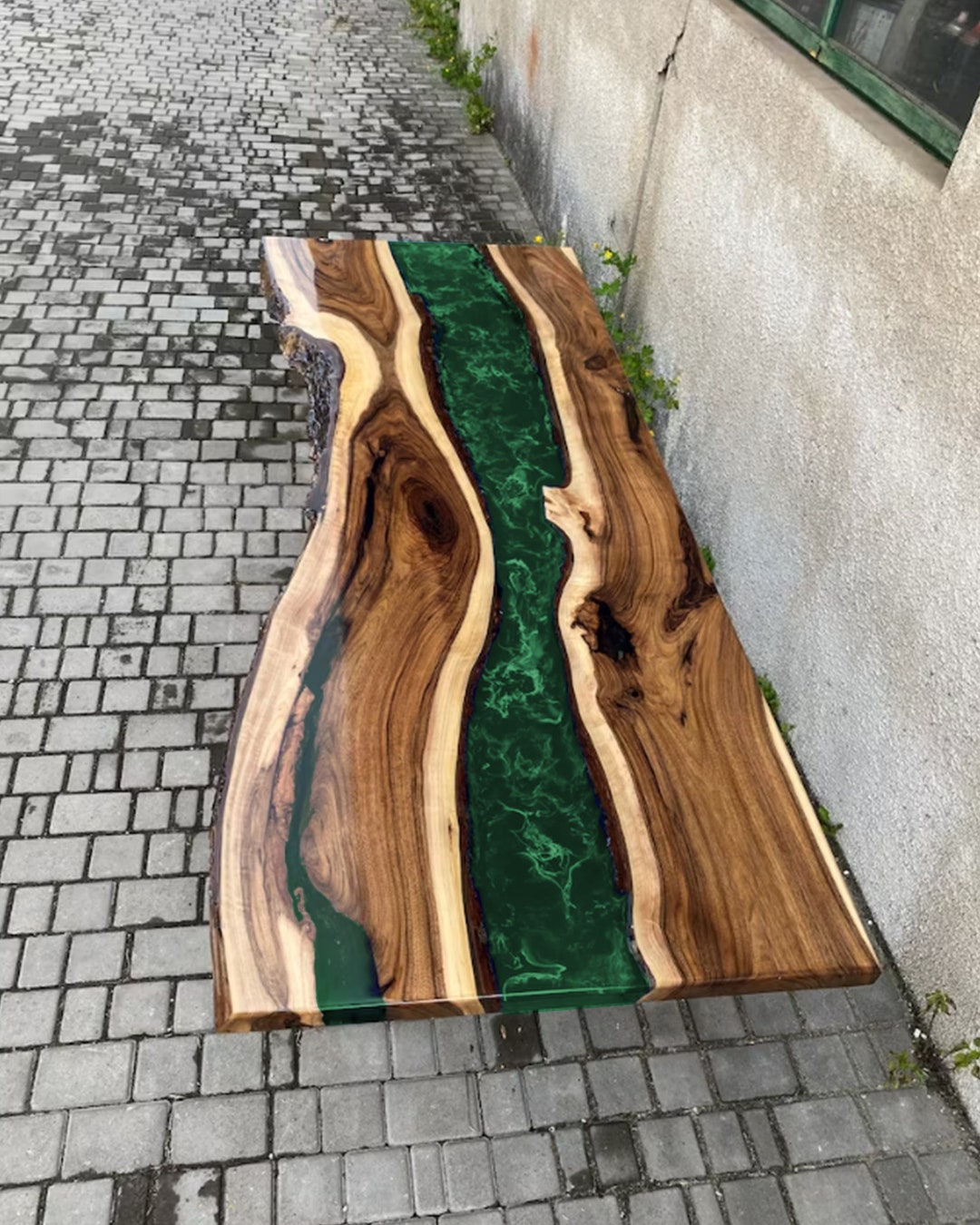 Live Edge Table With Green or Blue River, Custom Kitchen Table, Wood ...