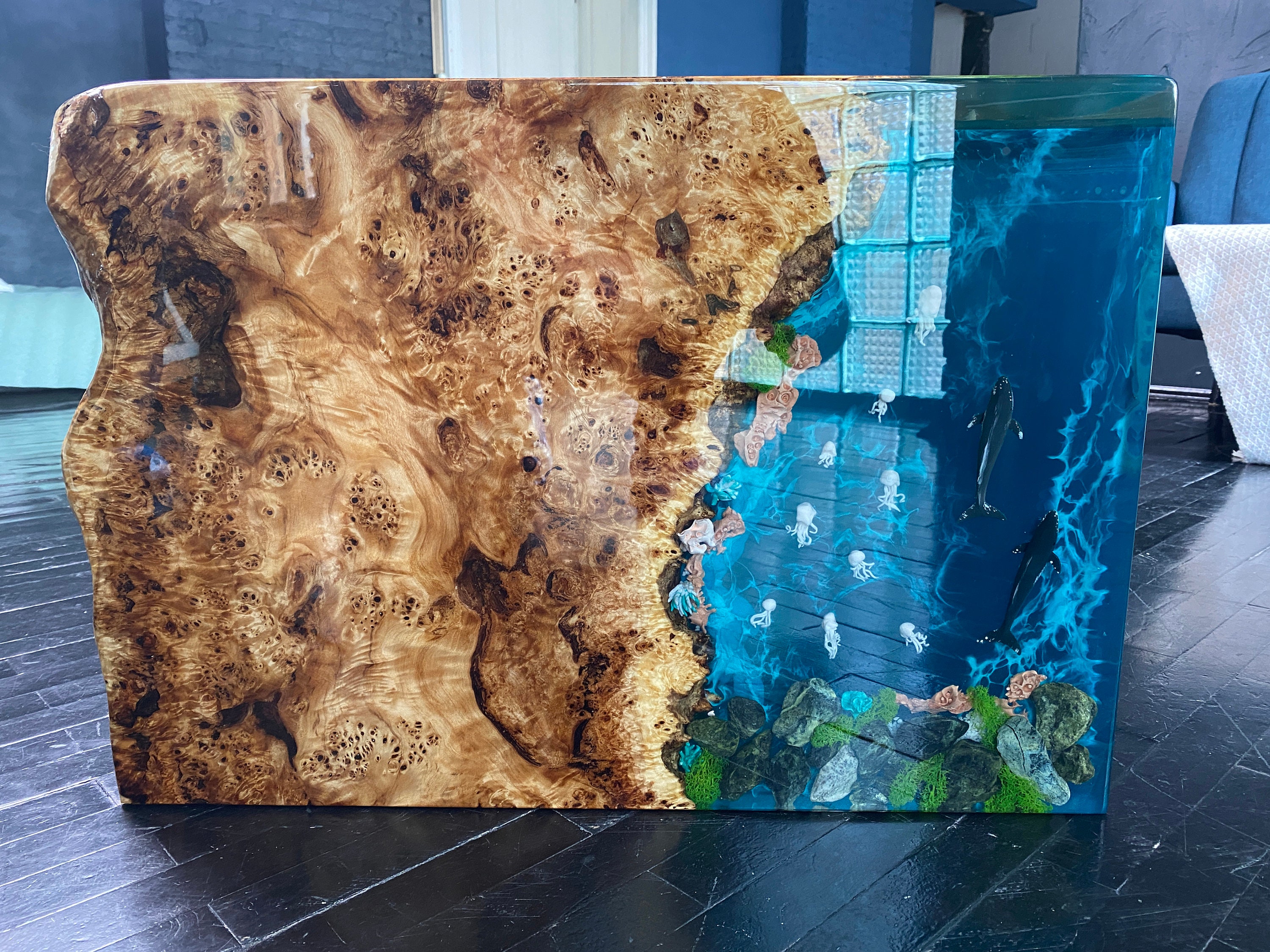 Aquarium Epoxy Table, Ocean Coffee Table With Reef Design, Resin Wood ...