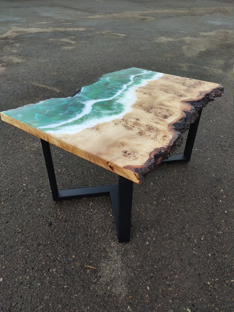Handmade Burl Poplar Epoxy Ocean Coffee Table, Coastal Resin Wood ...