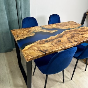 River Epoxy Table, Poplar Wood Slab, Elegant Dining Table, Live Edge ...