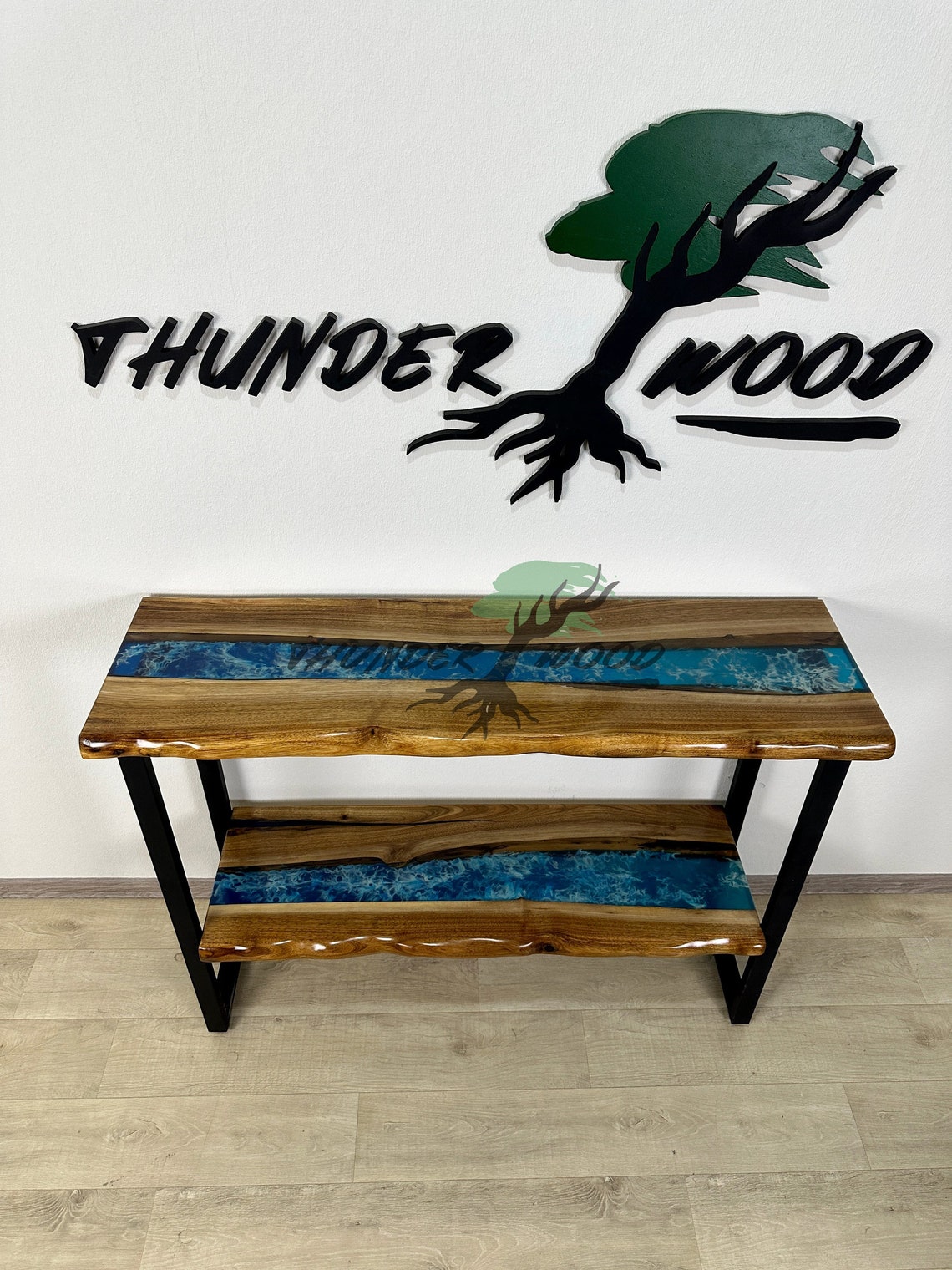 Epoxy Resin Entryway Table With Shelf, Console Table With Shelf, Epoxy ...