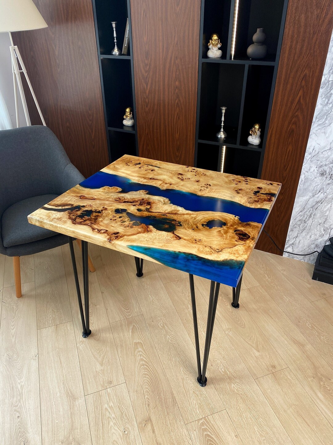 Square Epoxy Resin River Dining Table, Any Size End Table, Square ...