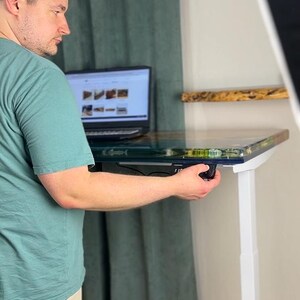 L Shaped Resin Desk, LED Epoxy Standing Desk, Adjustable Wooden Desk ...