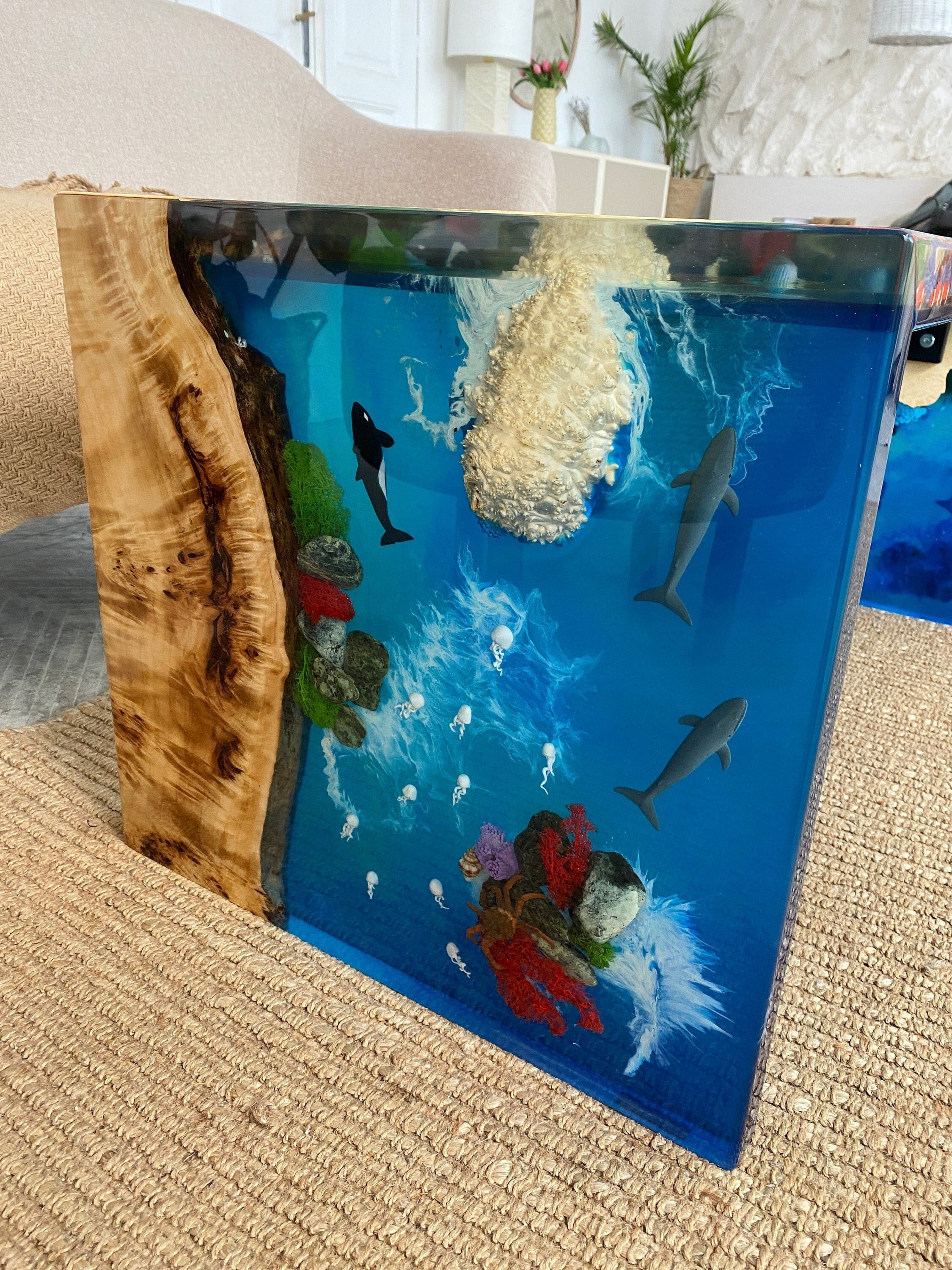 Epoxy Resin Table, Ocean Table, Aquarium Waterfall Epoxy Table, Resin ...