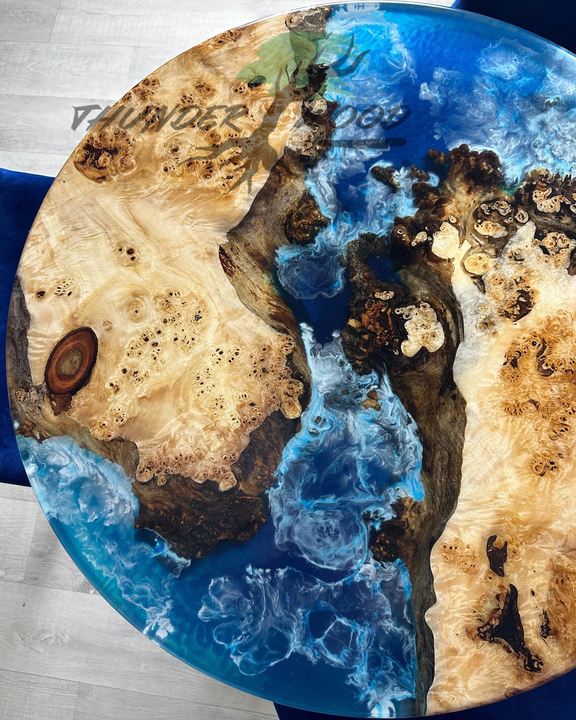 Epoxy Round Dining Table With Ocean Coastal Design, Epoxy Resin Kitchen ...
