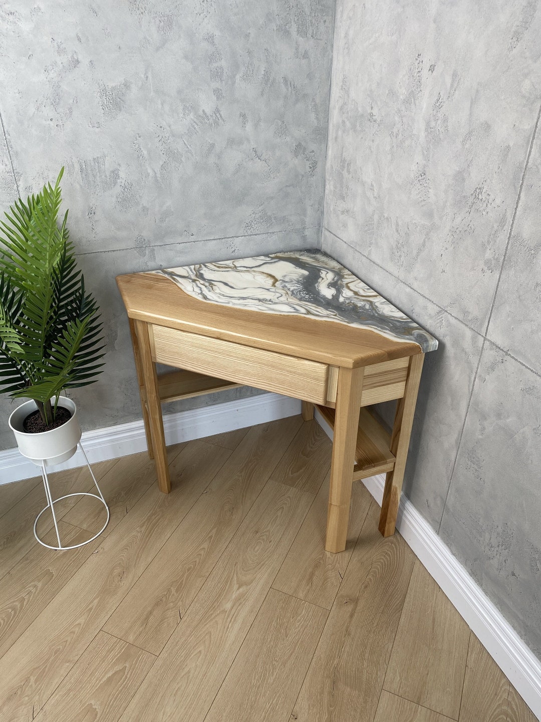 Unique Corner Table, Epoxy Resin Marble Table, Triangle Coffee Table ...