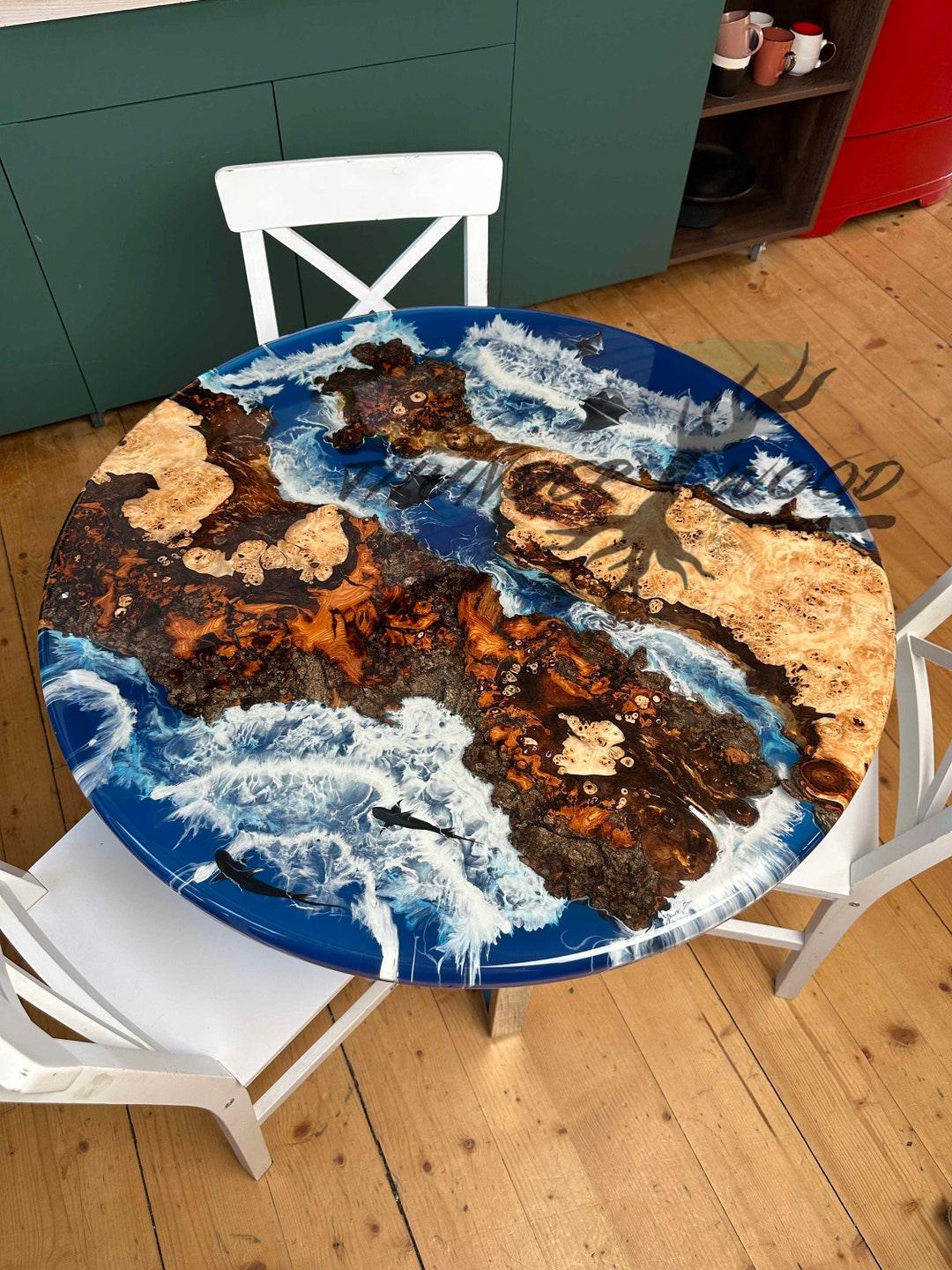 Art Ocean Table Wood Epoxy Table Handcrafted Round Ocean - Etsy