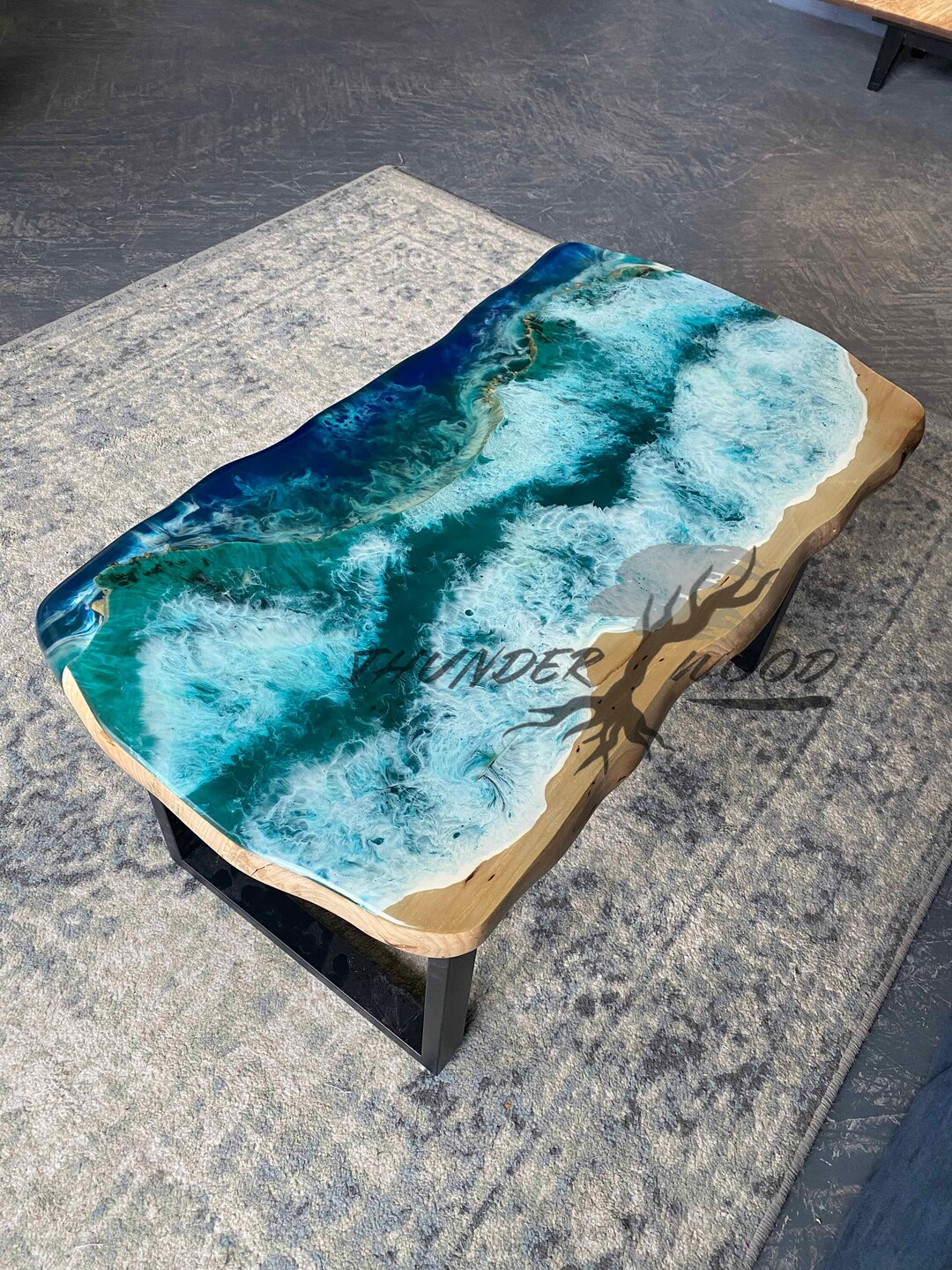 Epoxy Live Edge Coffee Table, Ocean Wave Table, Reclaimed Wood Table ...