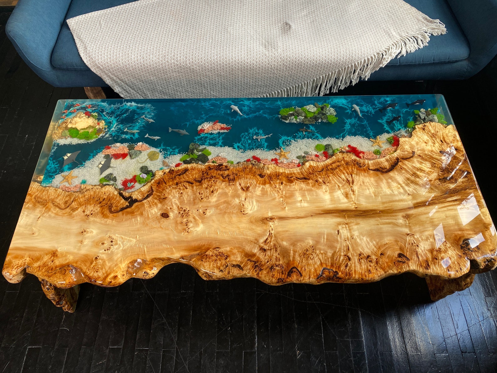 Aquarium Epoxy Table, Ocean Coffee Table With Reef Design, Resin Wood ...