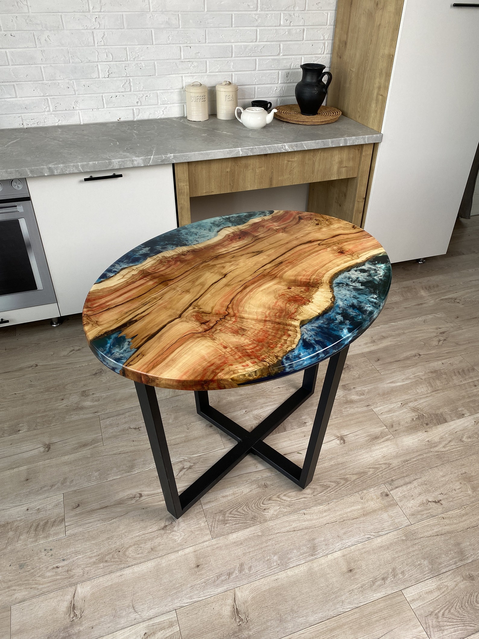 Oval Kitchen Table, Oval Epoxy Dining Table, Wooden End Table, Live ...
