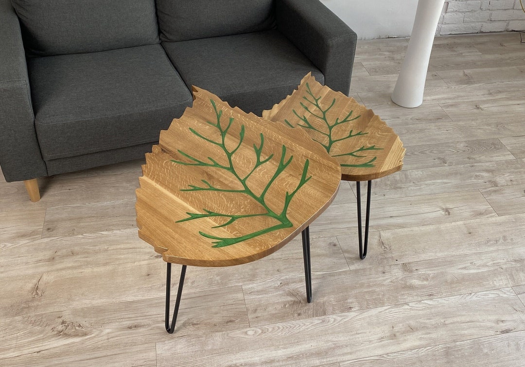 Handmade Wooden Coffee Table Set, Nesting Tables Set of 2 Accent Table ...