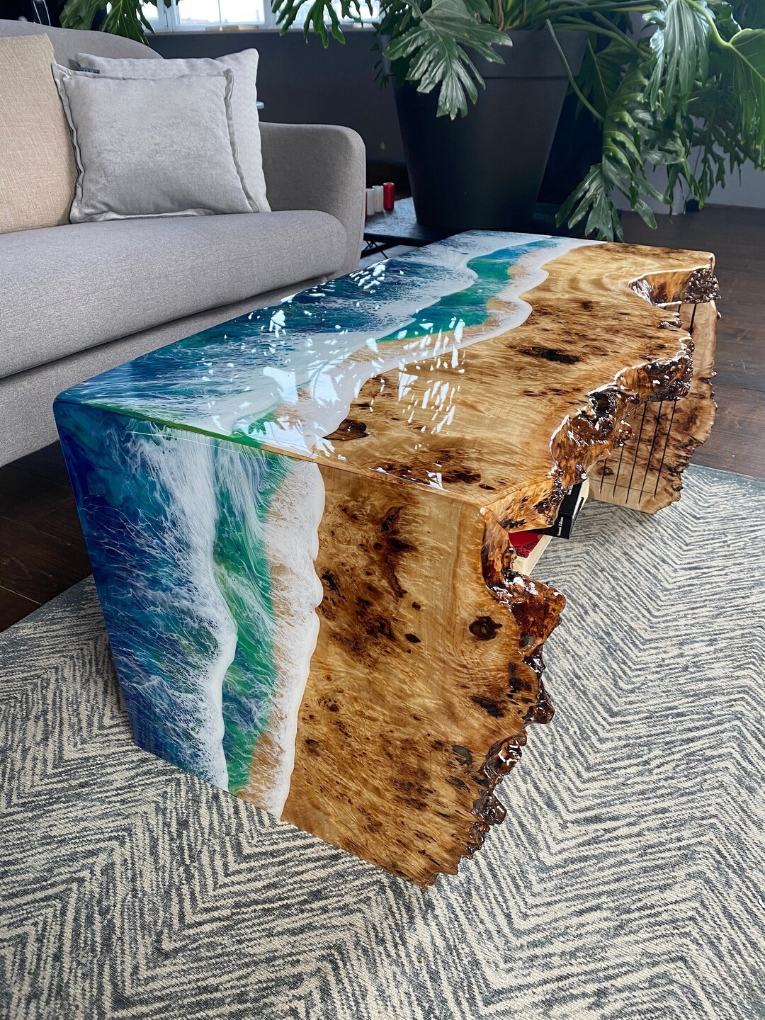 Ocean Epoxy Resin Table, Custom Live Edge Table, Coastal Furniture ...