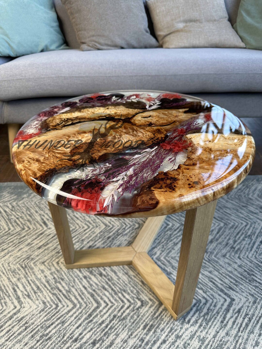 Round Floral Epoxy Resin Table, Rustic End Table, Custom Size Table ...