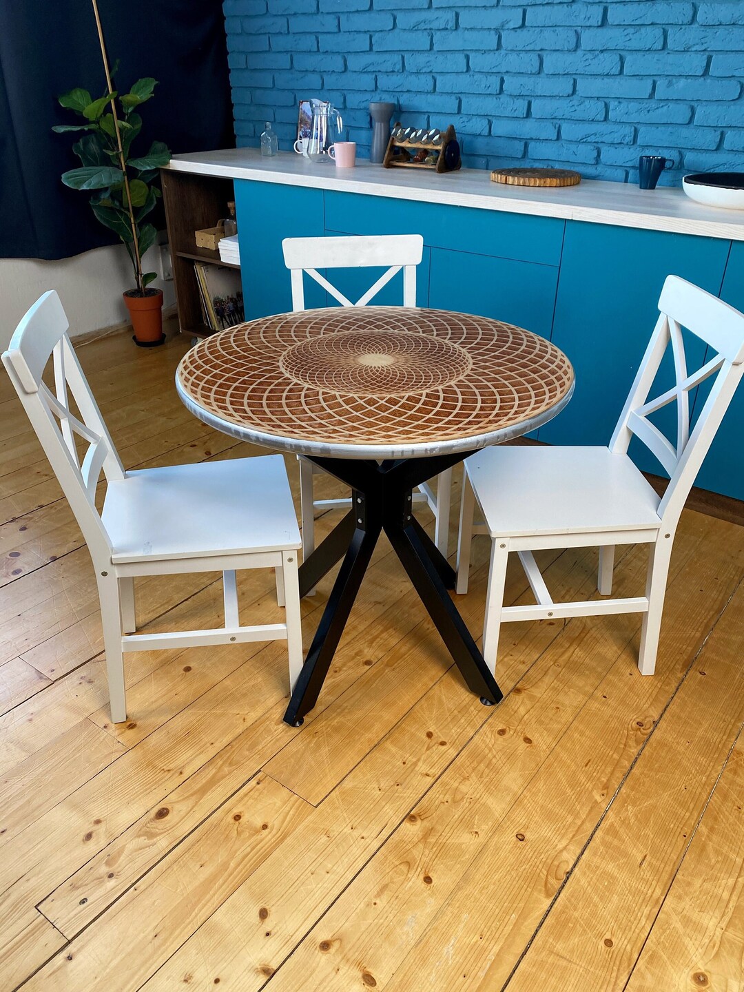 Unusual Round Epoxy Dining Table, Kitchen Table, 4 Person Table ...