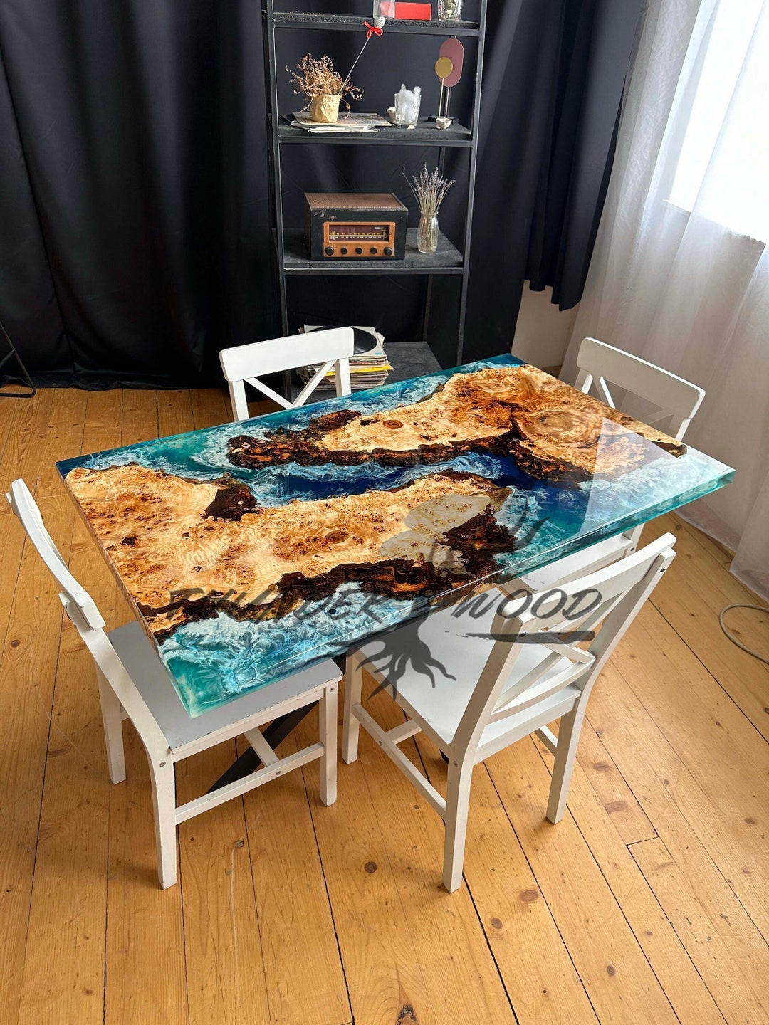 Epoxy Custom Table, Walnut Resin Table, Custom Ocean Table, Kitchen ...
