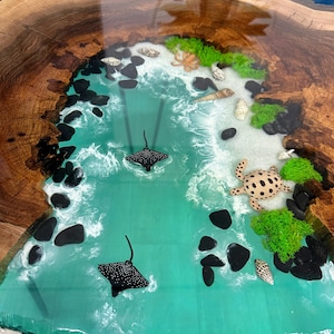 Epoxy Ocean Resin Coffee Table, Live Edge Wood Coffee Table With Sea ...