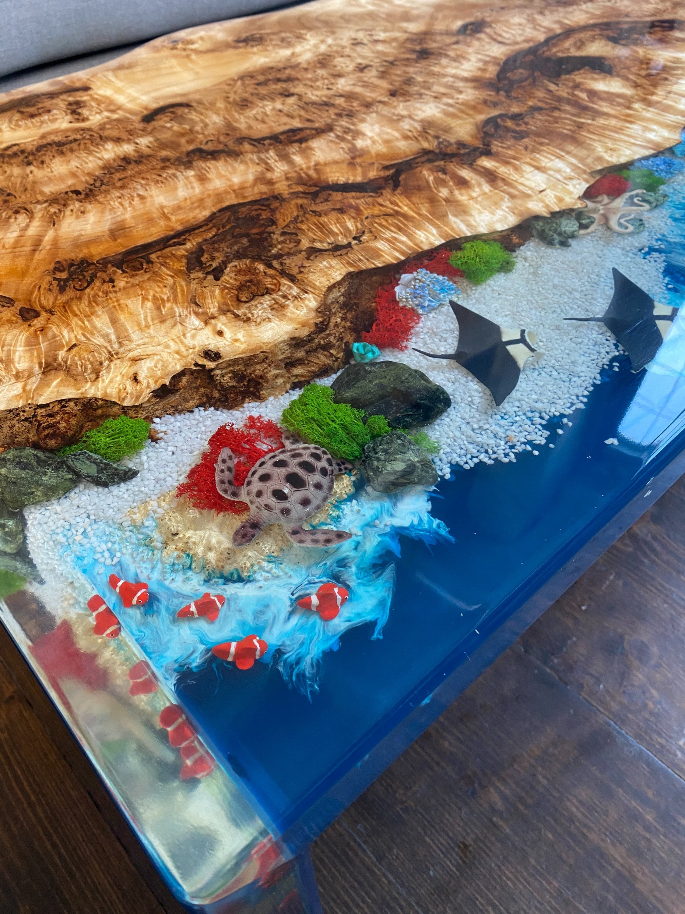 Koi Fish Epoxy Coffee Table, Ocean Aquarium Resin Table, Waterfall Wood ...