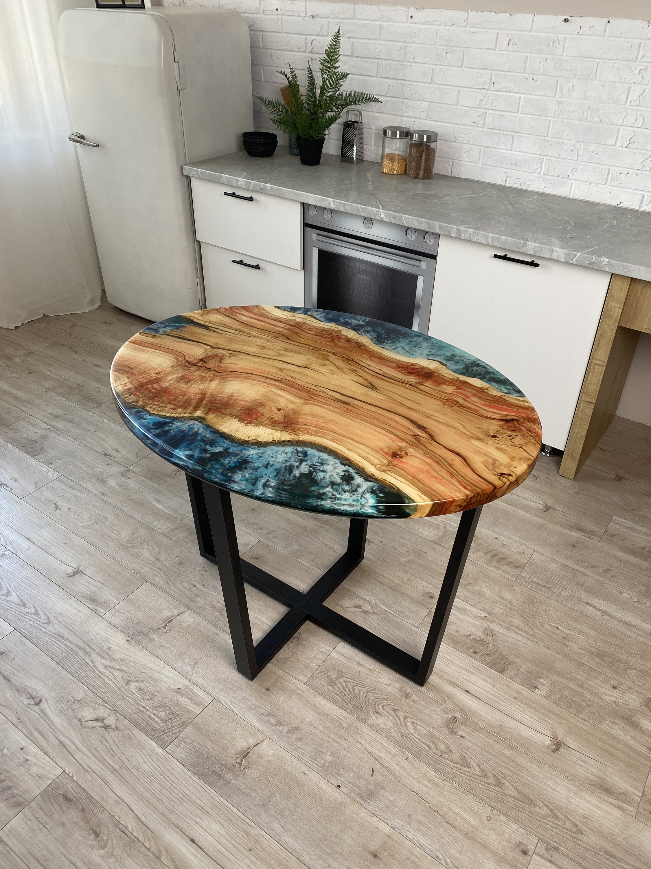 Rustic Oval Kitchen Table, Oval Epoxy Dining Table, Wooden End Table ...