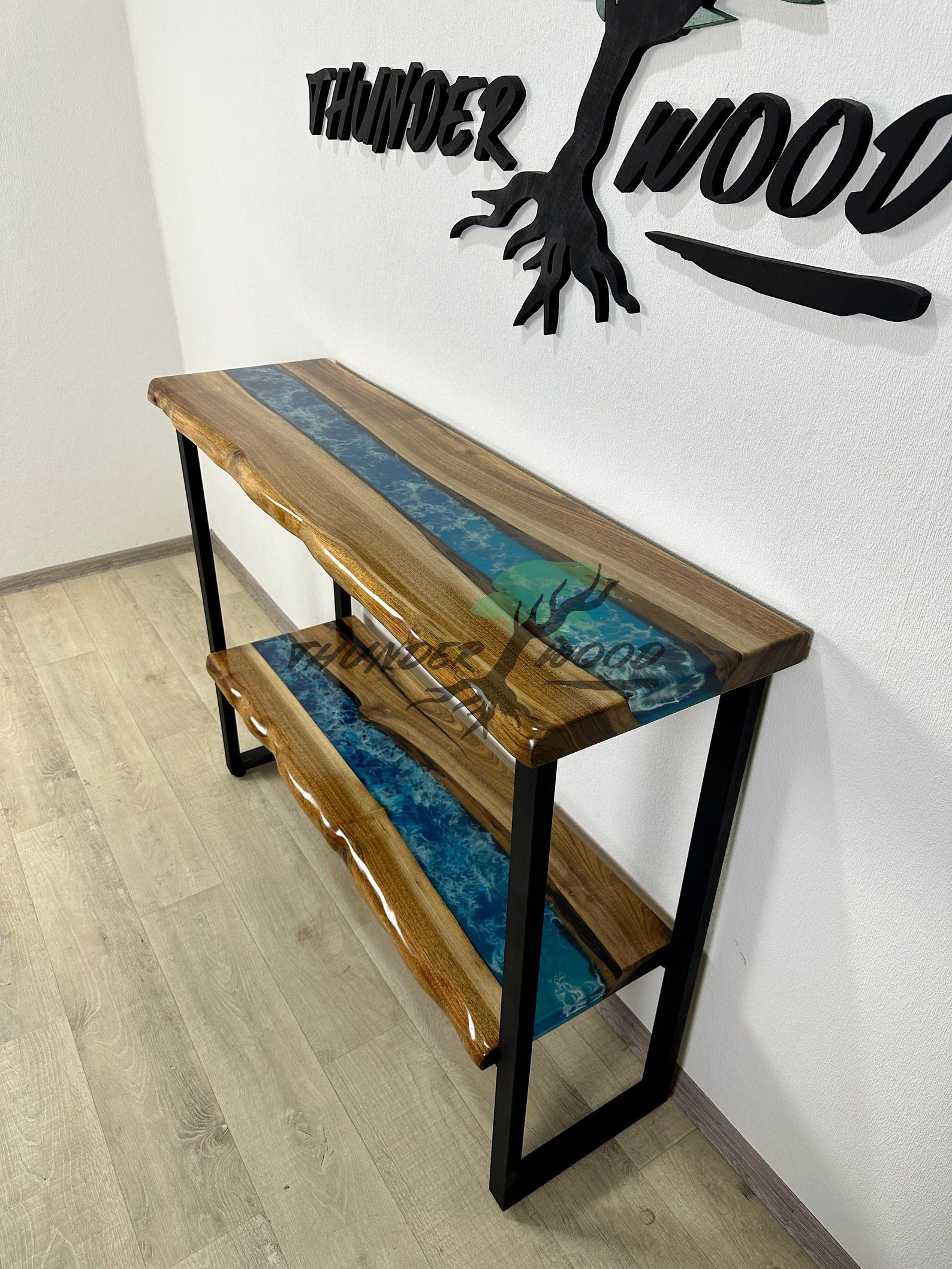 Epoxy Resin Entryway Table With Shelf, Console Table With Shelf, Epoxy ...