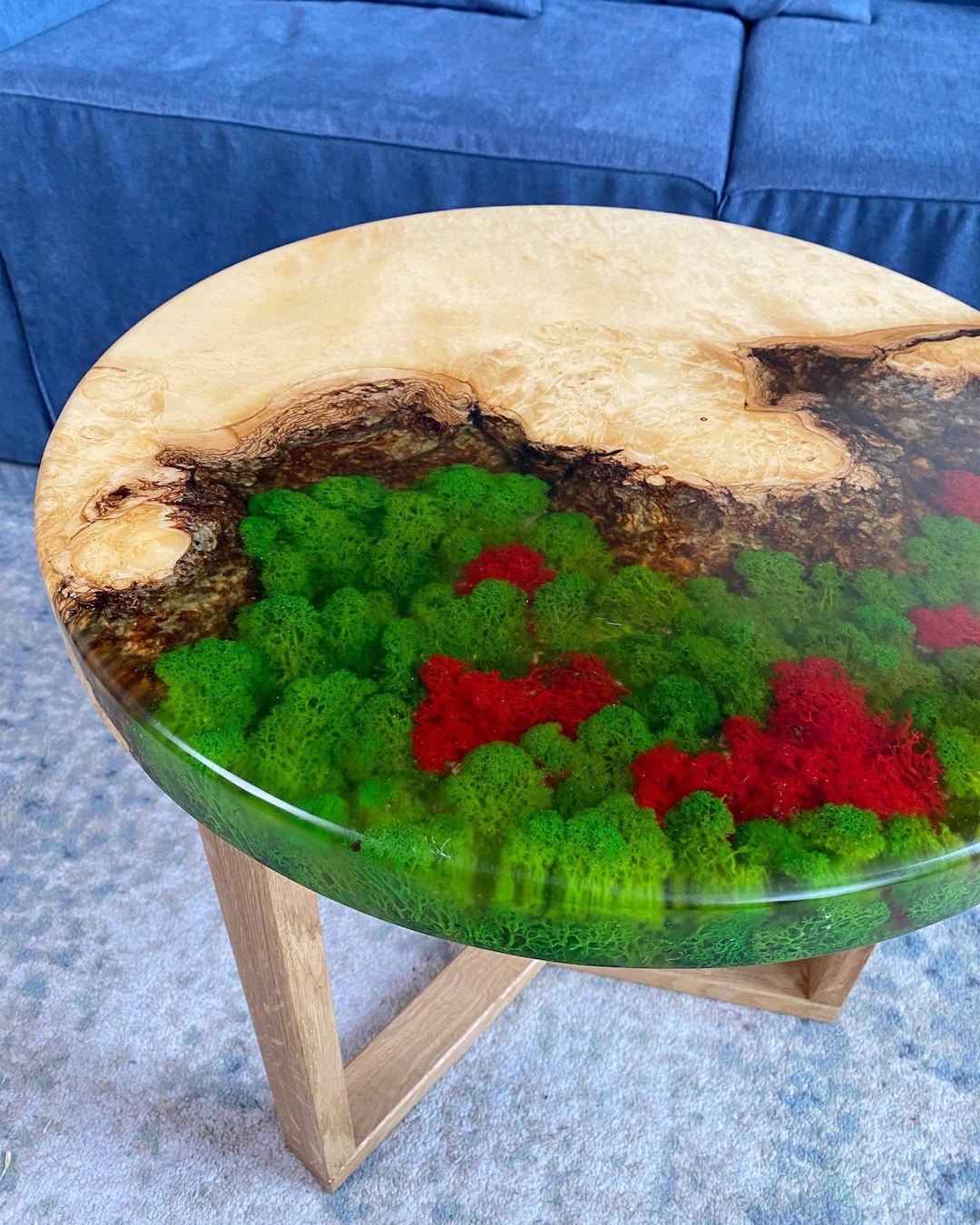 Epoxy Resin Coffee Moss Tables Wooden Base, Round Epoxy Table, Resin ...
