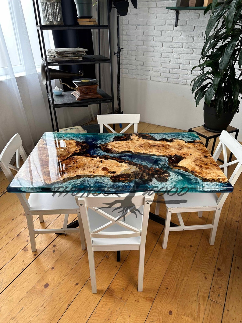 Custom Epoxy Resin and Walnut Wood Table, Live Edge Art Resin River ...