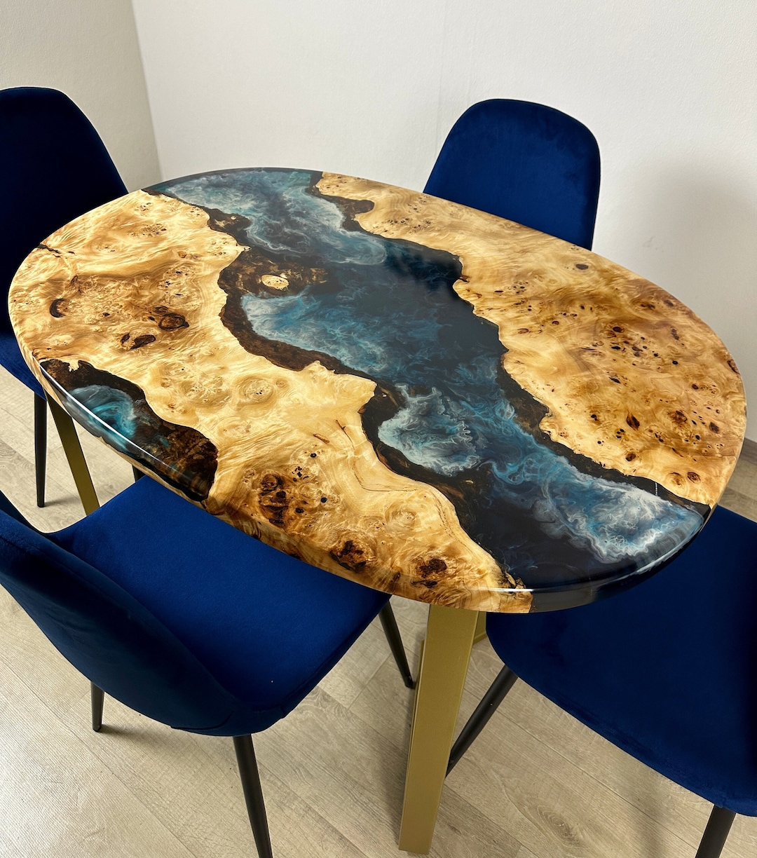 Live Edge Poplar Table, Oval Dining Room Table, Epoxy Blue River Table ...