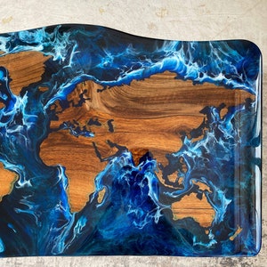 Map Table, Custom Epoxy Wooden World Map Table Top, Epoxy Dining Table ...