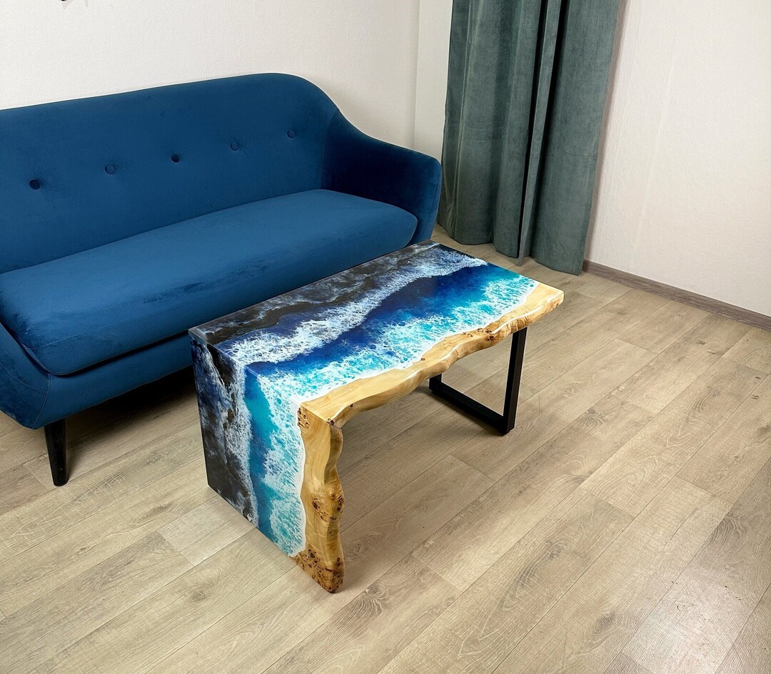 Ocean Wave Table, Live Edge Table, Epoxy Resin Coffee Table, Waterfall ...