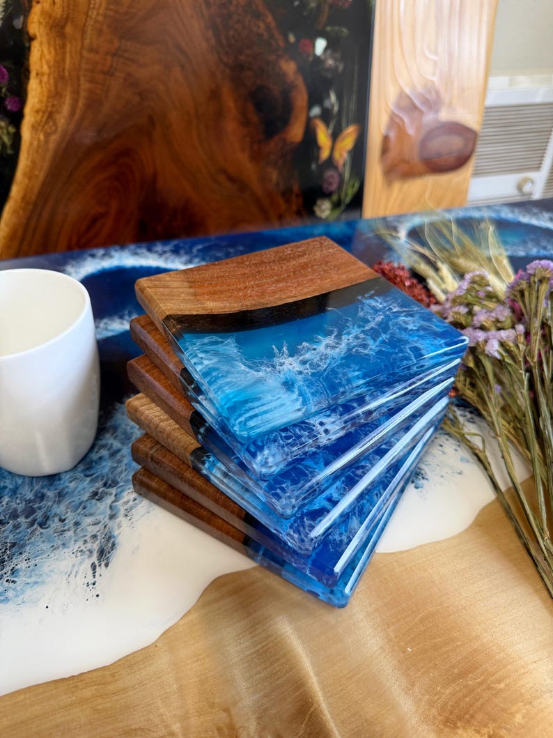 Blue Ocean Wave Coasters, Epoxy Resin Coaster Set of 2/3/4/6/8/10 ...