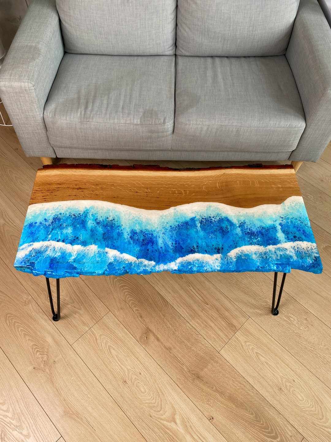 Epoxy Resin Ocean Wave Table, Live Edge Sea-inspired Epoxy Table, Wave ...