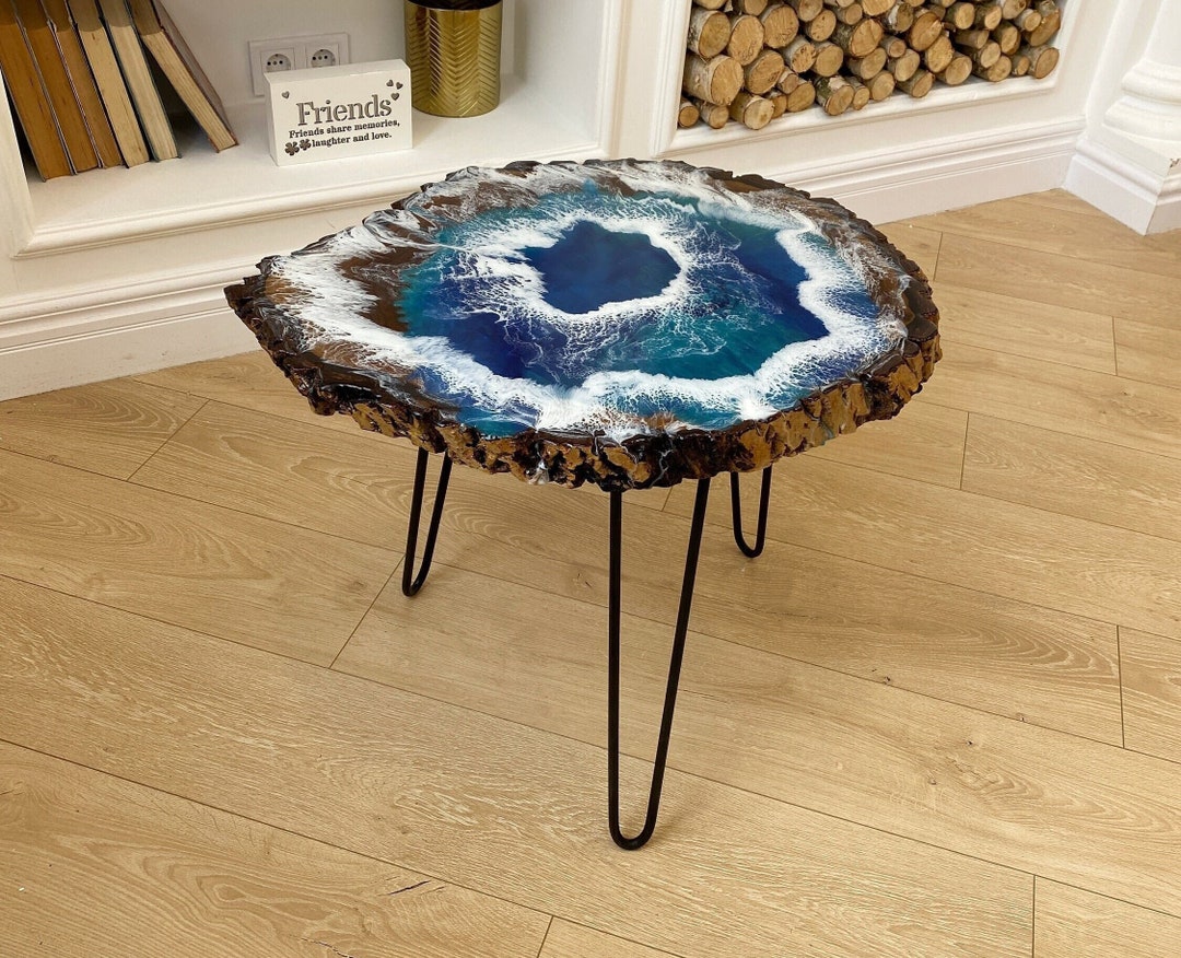 Round Wood Slab Table, Live Edge Wood Coffee Table, Coastal Accent ...