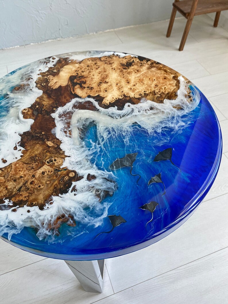 Resin Ocean Wave Coffee Table, Round Side Table, Beach Style Furniture ...