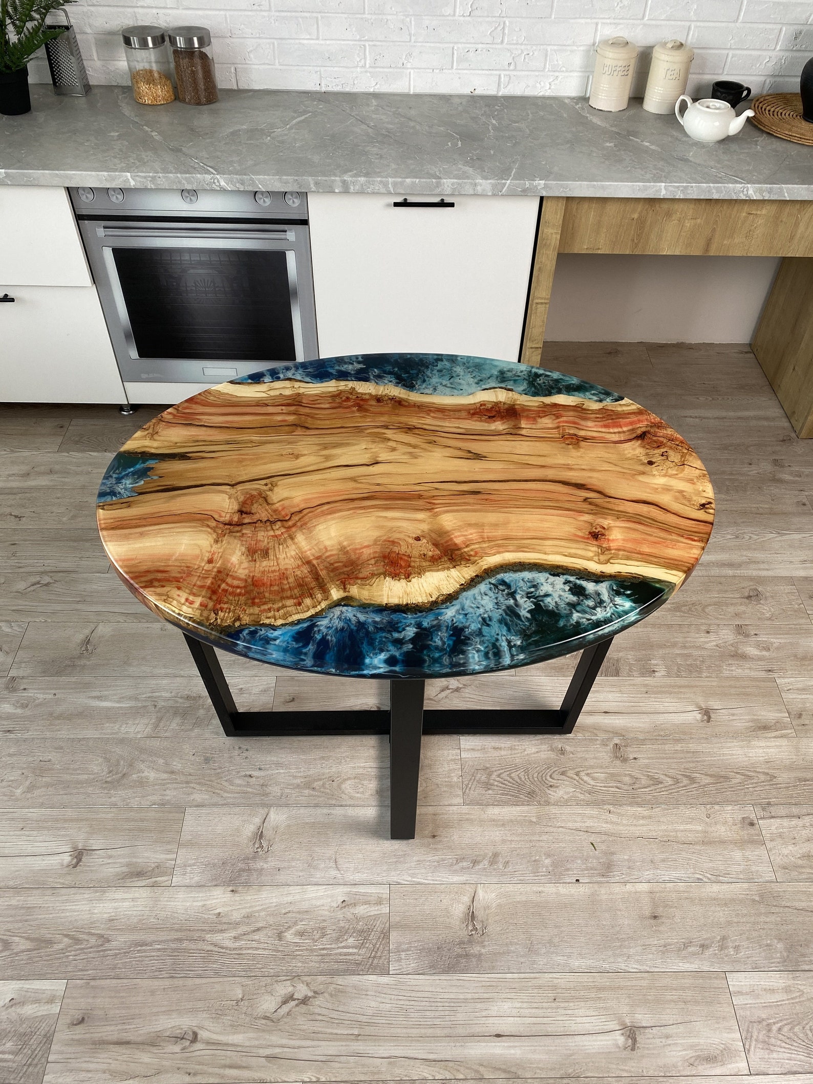 Rustic Oval Kitchen Table, Oval Epoxy Dining Table, Wooden End Table ...