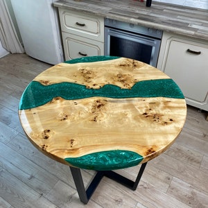Round Dine Table Round Epoxy Resin Table Green Emerald Epoxy - Etsy