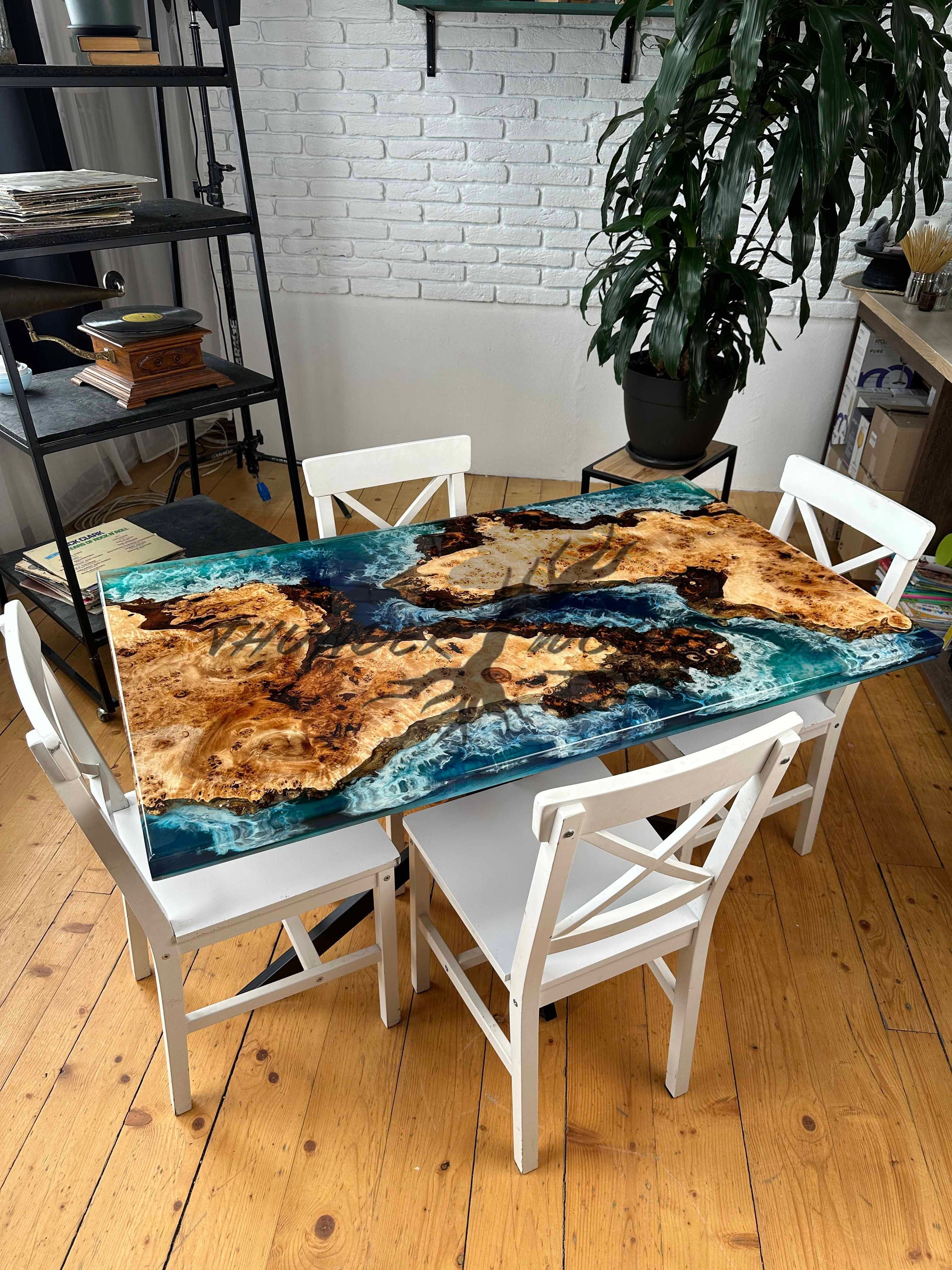 Custom Epoxy Resin and Walnut Wood Table, Live Edge Art Resin River ...