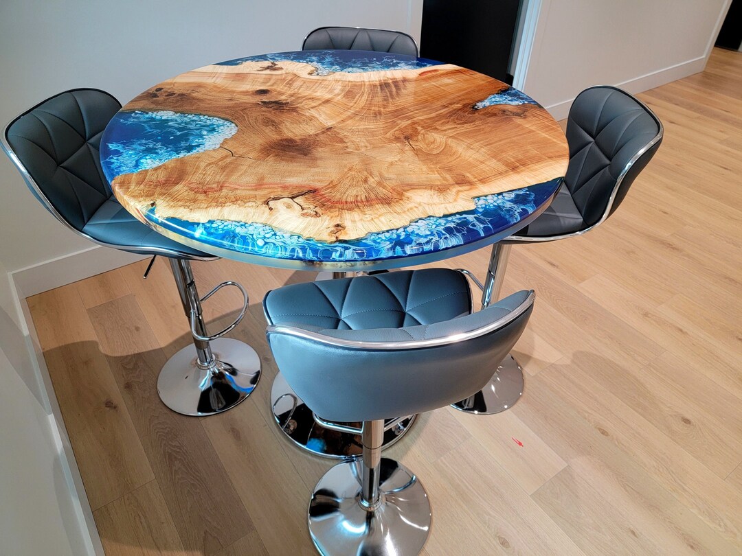 Round Dining Table, Epoxy Round Dine Table, Live Edge Kitchen Round ...