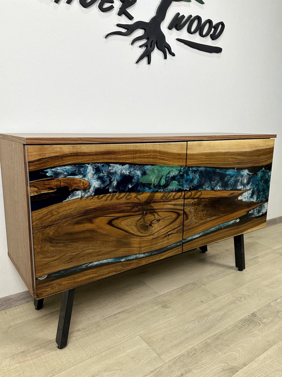 Wooden Epoxy Buffet Cabinet, Wood Sideboard Cabinet for Living Room ...