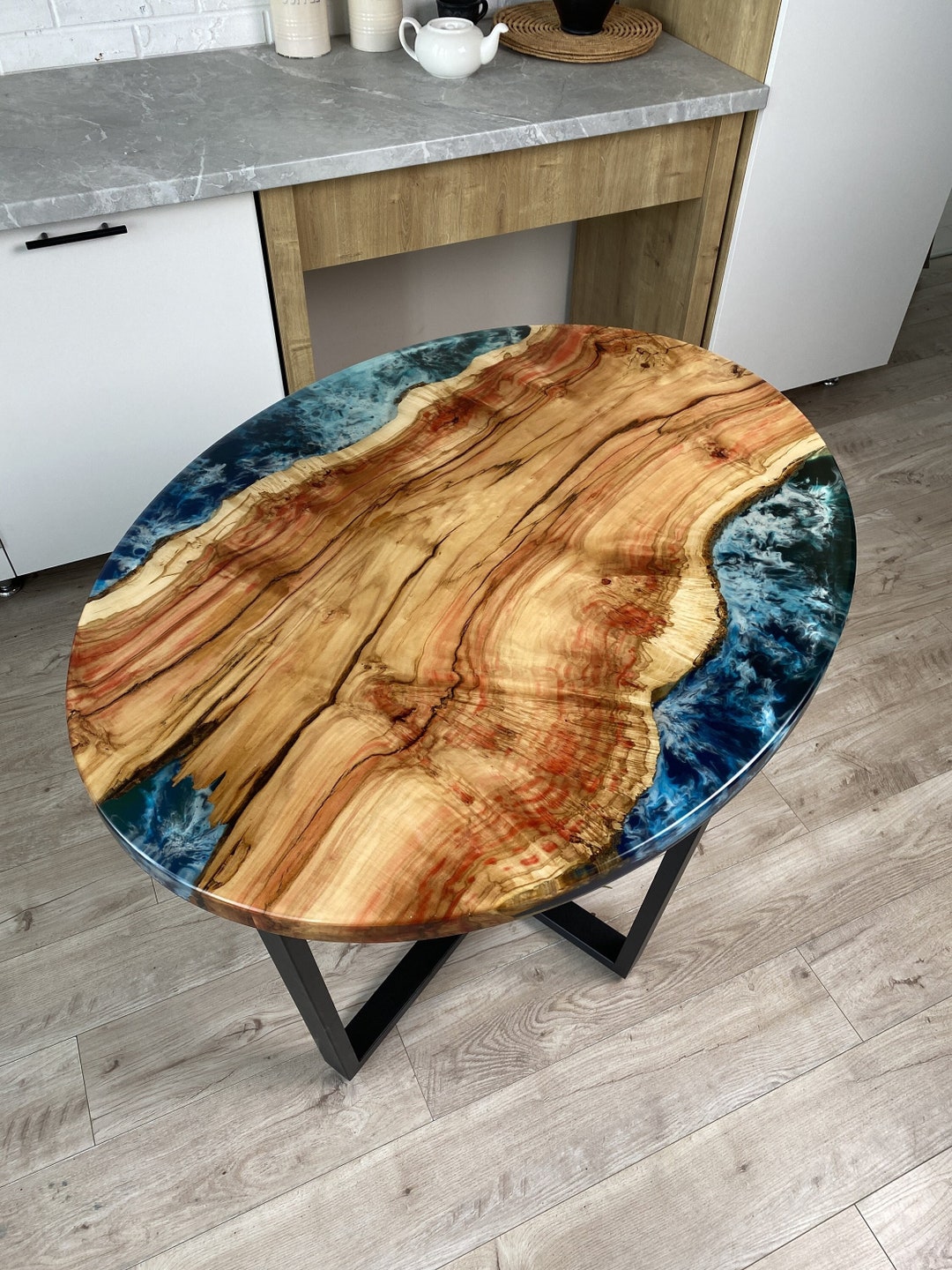 Oval Kitchen Table, Oval Epoxy Dining Table, Wooden End Table, Live ...