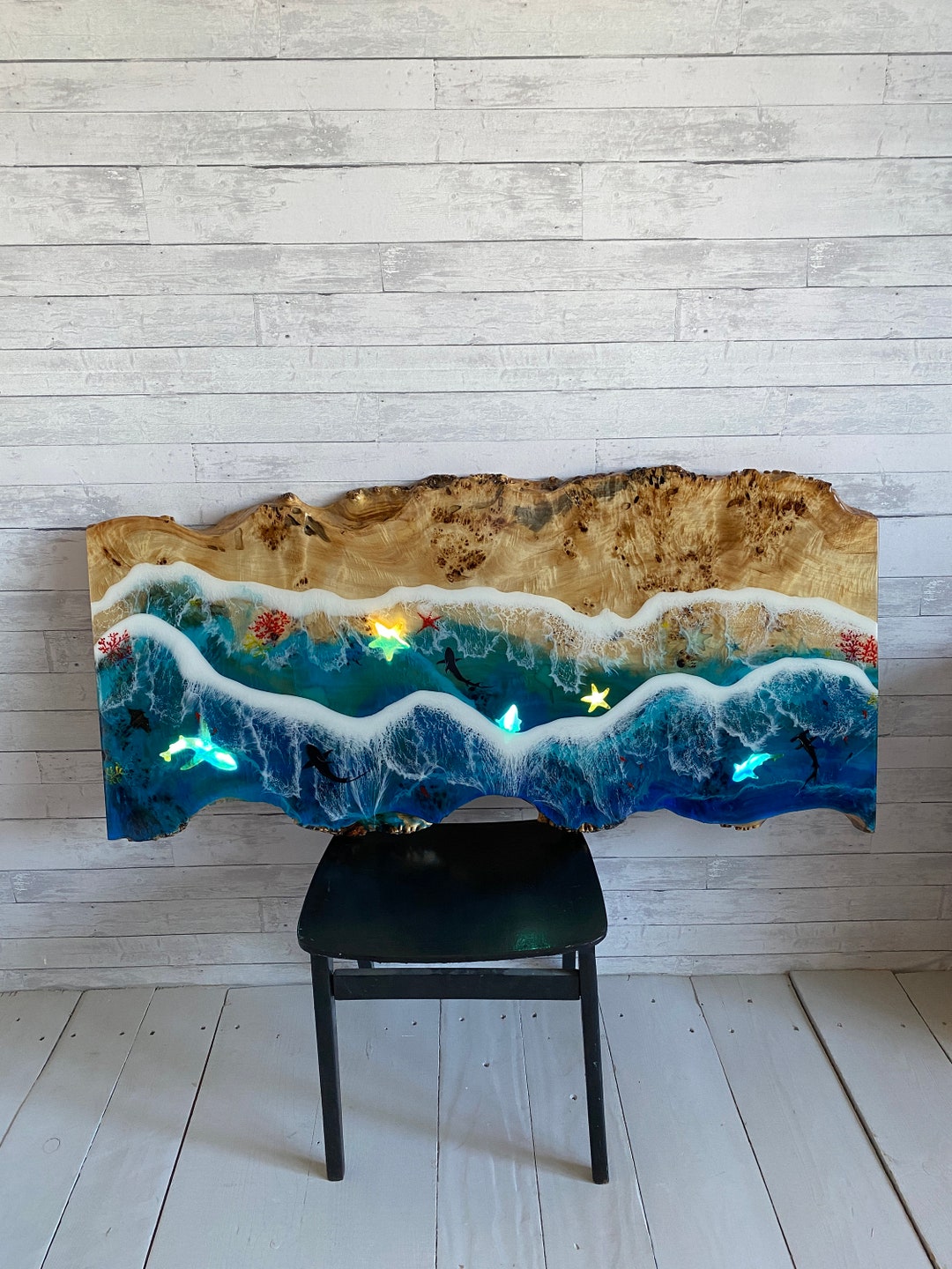 Glowing Epoxy Ocean Wall Decor, Coastal Living Room Decoration, Modern ...