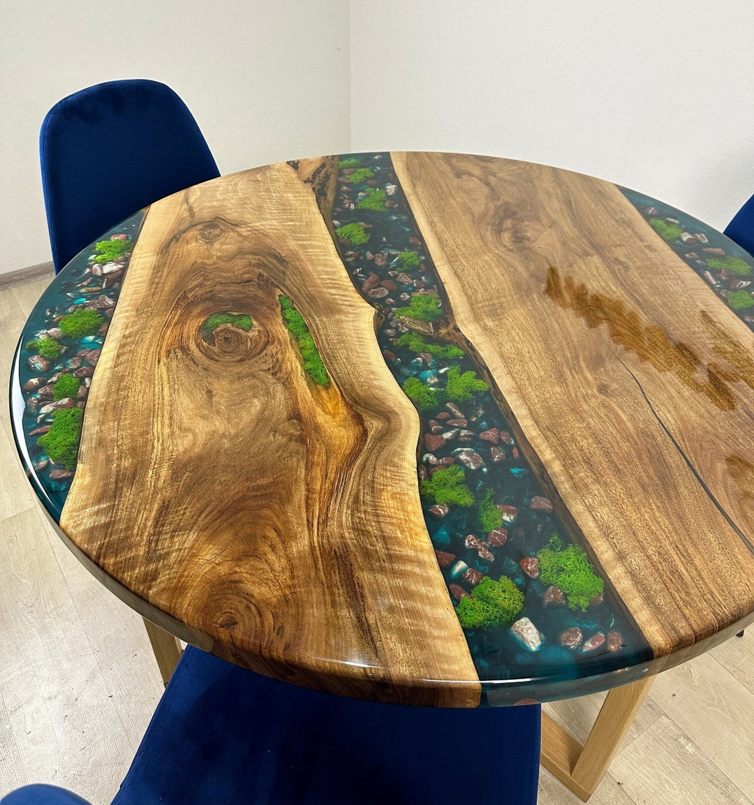 Customized Special Pebble Wood Round Table Handmade, Unique Dining Room ...